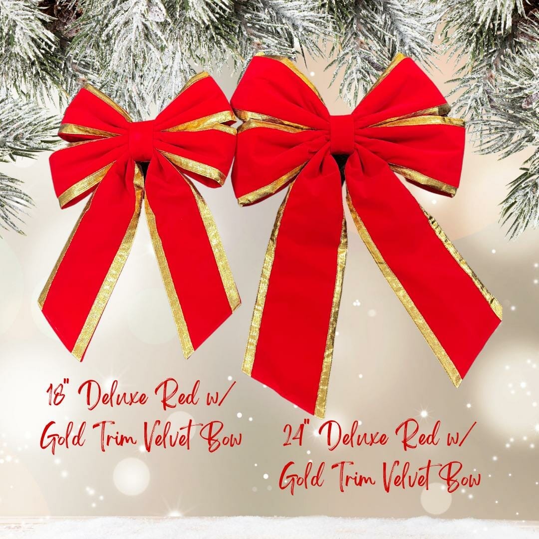 24" Deluxe Red With Gold Trim Velvet Christmas Bow